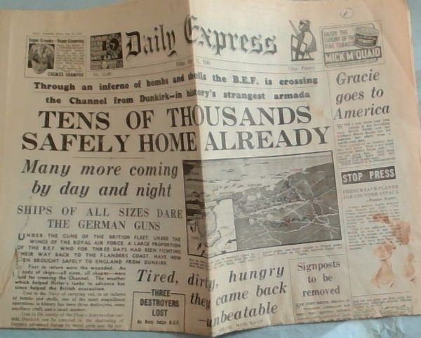 Original Newspaper: DAILY EXPRESS. Dated Friday 31st May 1940.